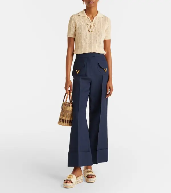 Valentino Garavani Vlogo Leather-trimmed Espadrille Slides