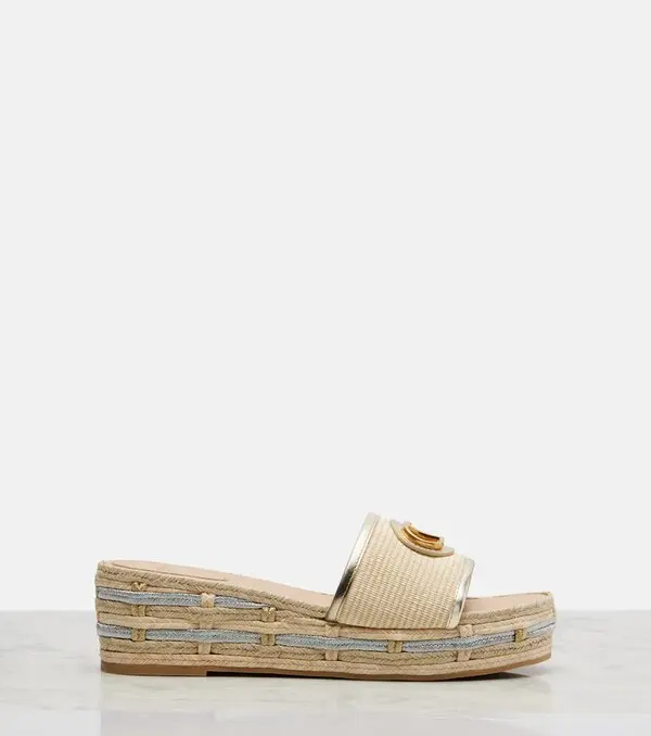 Valentino Garavani Vlogo Leather-trimmed Espadrille Slides