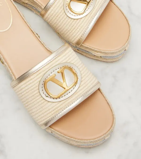 Valentino Garavani Vlogo Leather-trimmed Espadrille Slides
