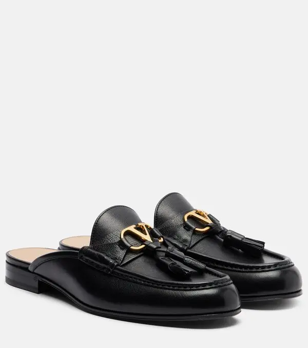 Valentino Garavani Vlogo Tasseled Leather Mules - Black
