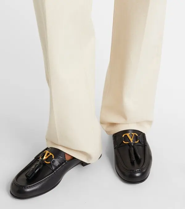 Valentino Garavani Vlogo Tasseled Leather Mules - Black