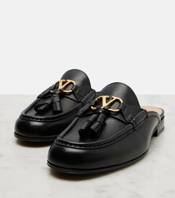 Valentino Garavani Vlogo Tasseled Leather Mules - Black