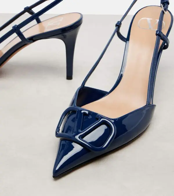 Valentino Garavani Vlogo 80 Patent Leather Slingback Pumps - Blue