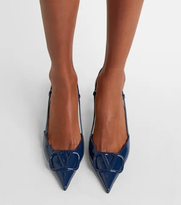Valentino Garavani Vlogo 80 Patent Leather Slingback Pumps - Blue