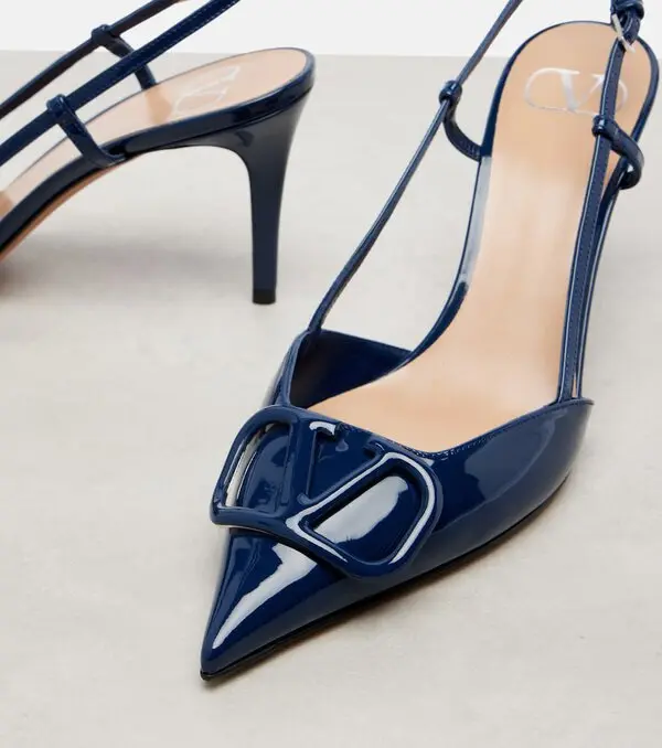Valentino Garavani Vlogo 80 Patent Leather Slingback Pumps - Blue