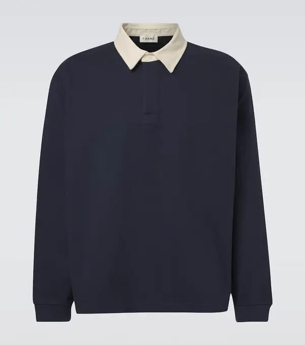 FRAME Cotton Jersey Polo Sweater - Blue