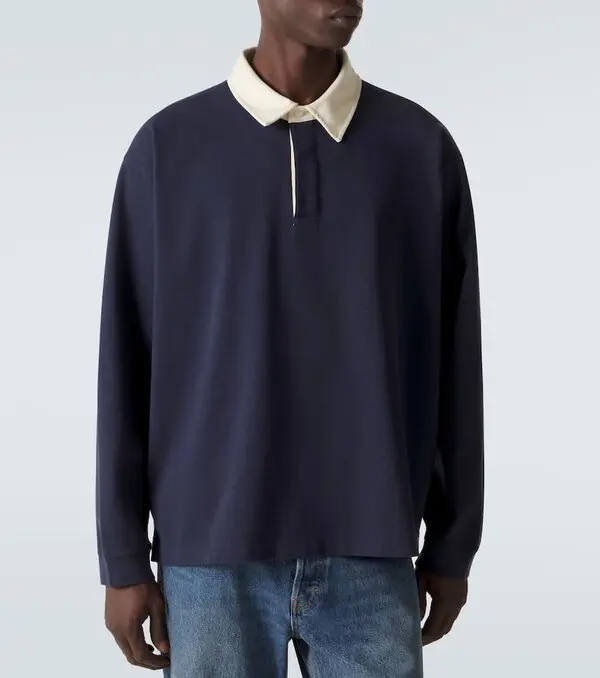 FRAME Cotton Jersey Polo Sweater - Blue