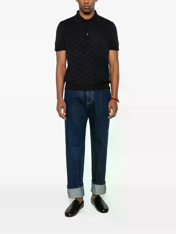 Gucci Gg-patterned Polo Shirt - Blue
