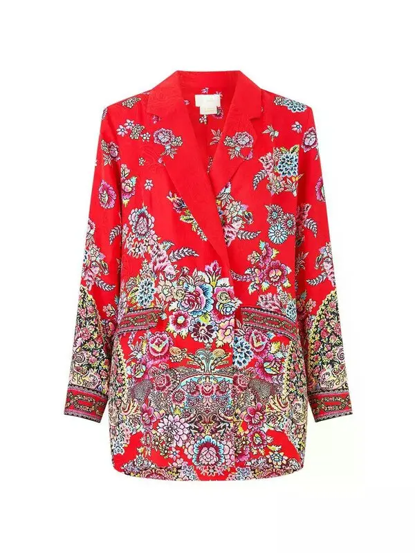 Camilla Double-breasted Floral Print Blazer - Red