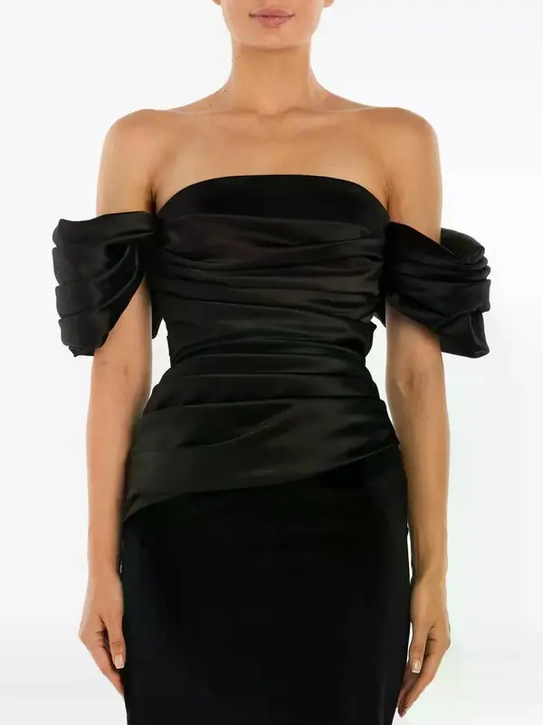 POST MERIDIEM Draped Sleeves Maxi Dress - Black