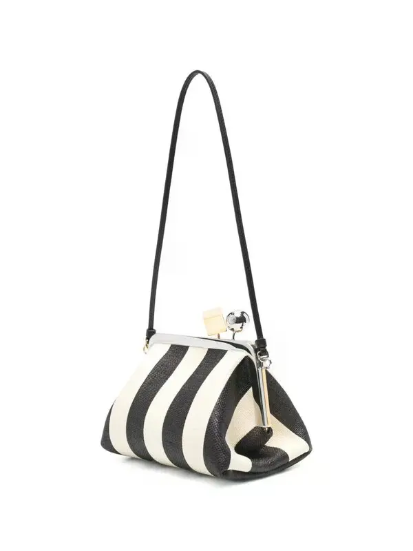 Jacquemus Le Berlingot Clutch Bag With Striped Patchwork Raffia And Contrast Leather - Black
