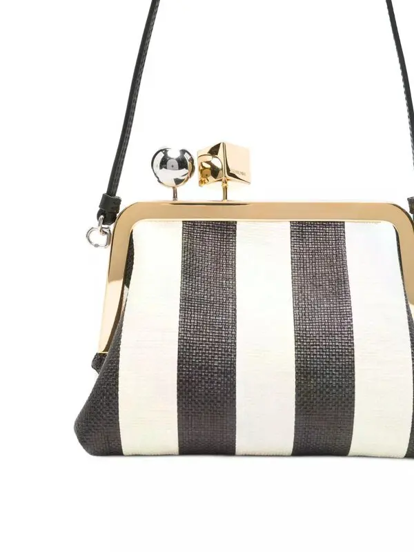 Jacquemus Le Berlingot Clutch Bag With Striped Patchwork Raffia And Contrast Leather - Black