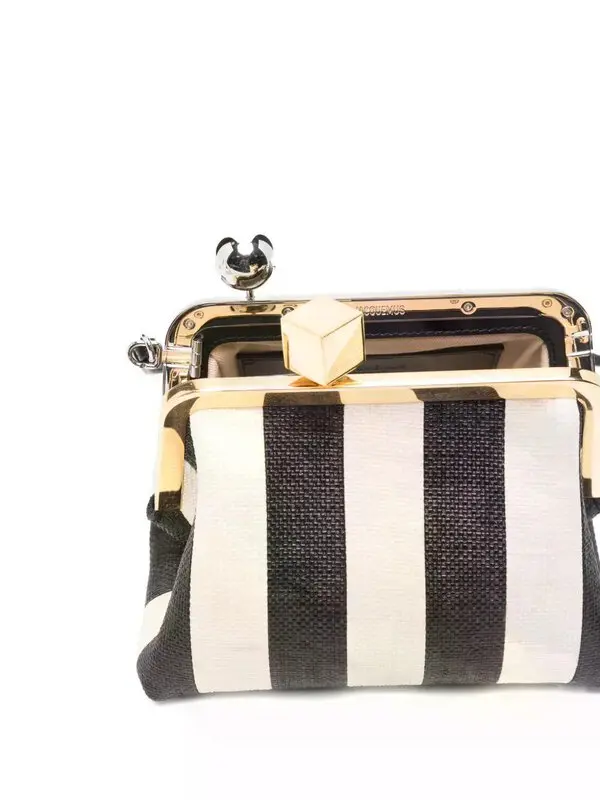 Jacquemus Le Berlingot Clutch Bag With Striped Patchwork Raffia And Contrast Leather - Black