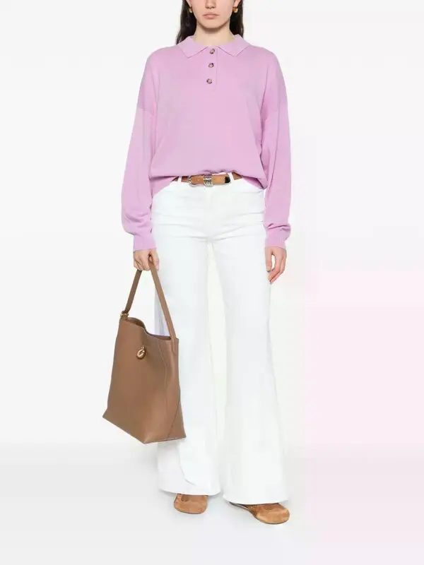 ALLUDE Button Collared Pullover