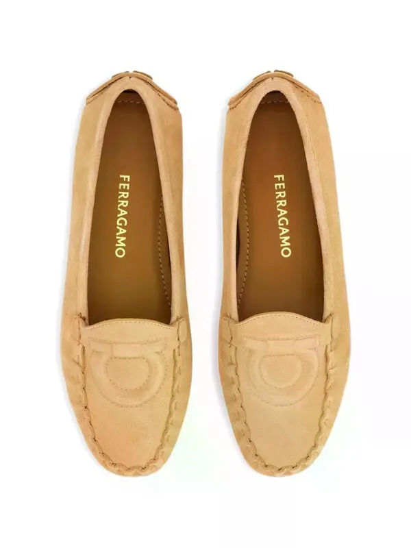 FERRAGAMO Gancini Detail Suede Loafers - Neutrals