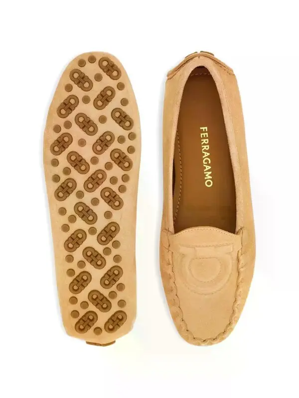 FERRAGAMO Gancini Detail Suede Loafers - Neutrals