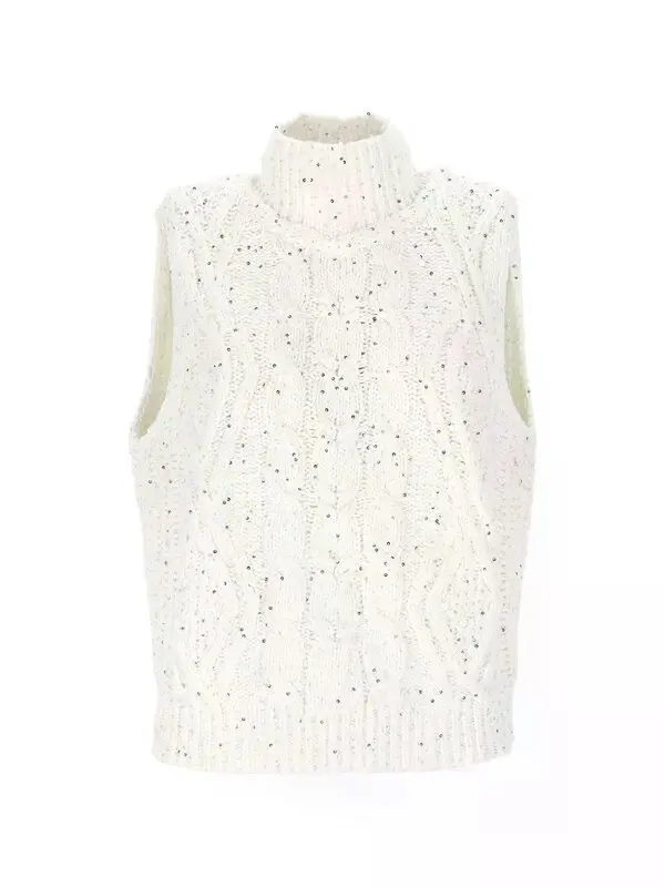 Lorena Antoniazzi Cable Knit Sleeveless Jacket - White