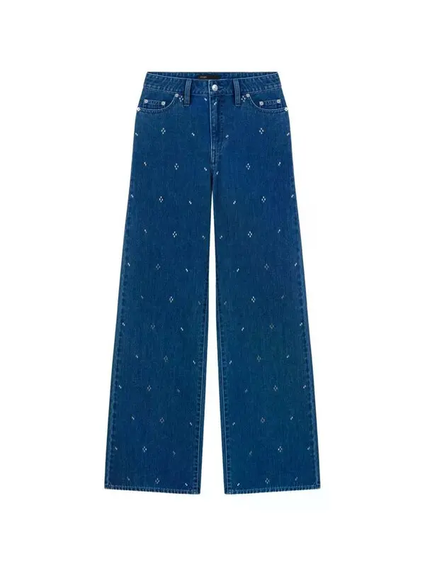 Maje Wide Leg Jeans With Geometric Rhinestone Embellishments