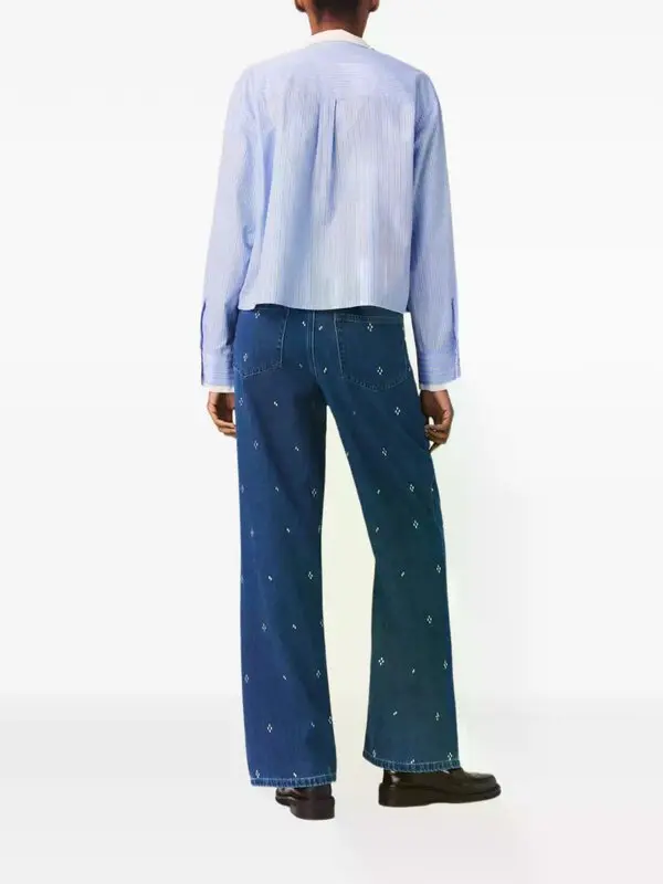 Maje Wide Leg Jeans With Geometric Rhinestone Embellishments