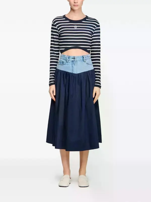 Sandro Mixed-material Maxi Skirt - Blue