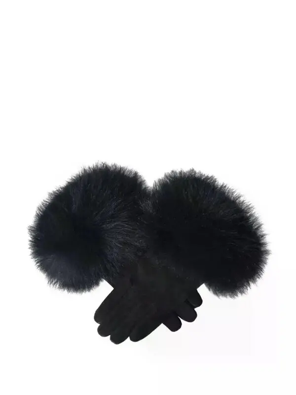 SUSANNA CHOW Shearling Trim Suede Gloves - Black