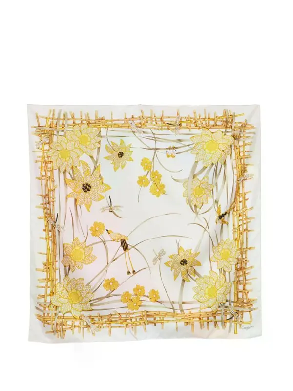 CARTIER Flower-print Silk Scarf - Neutrals