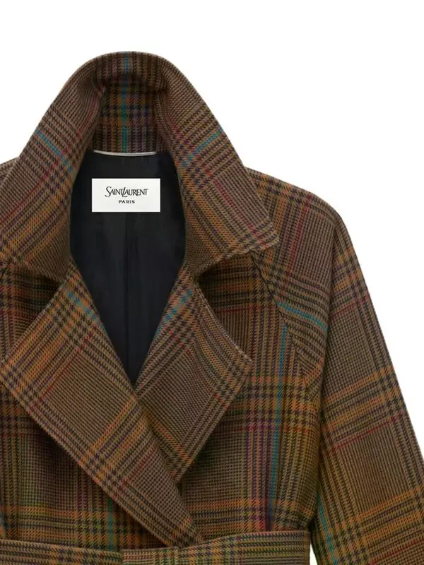 Saint Laurent Plaid Pattern Coat
