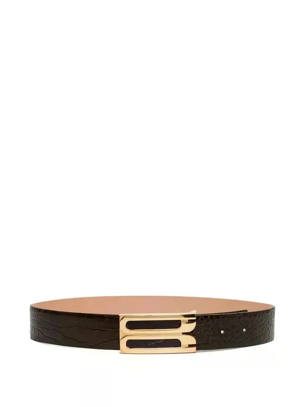 Victoria Beckham Crocodile-effect Logo-plaque Belt - Brown