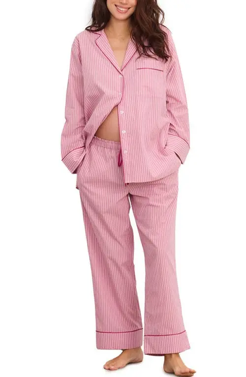 Hatch The Striped Cotton Classic Pj Set - Raspberry Stripe