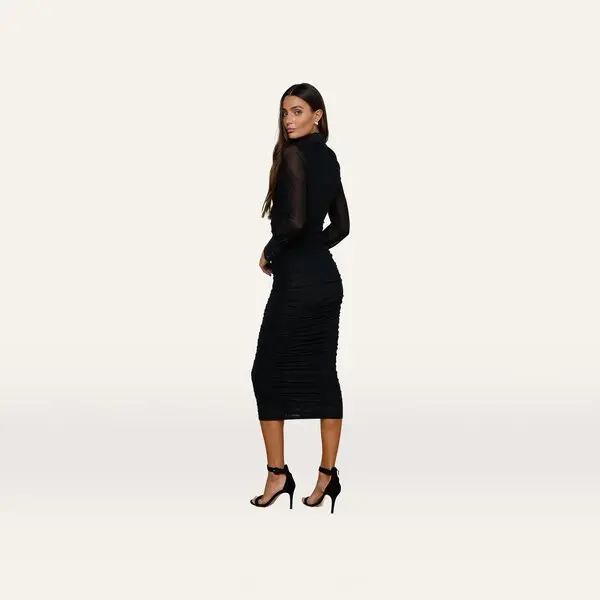 L'Agence Adriana Ruched Midi Dress - Black