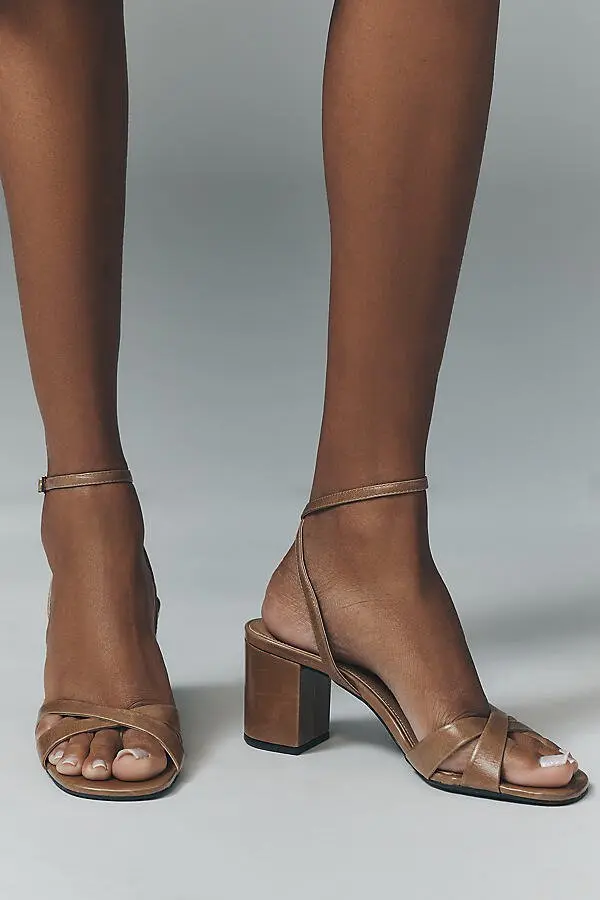 Maeve Cross-strap Block Heels - Tan