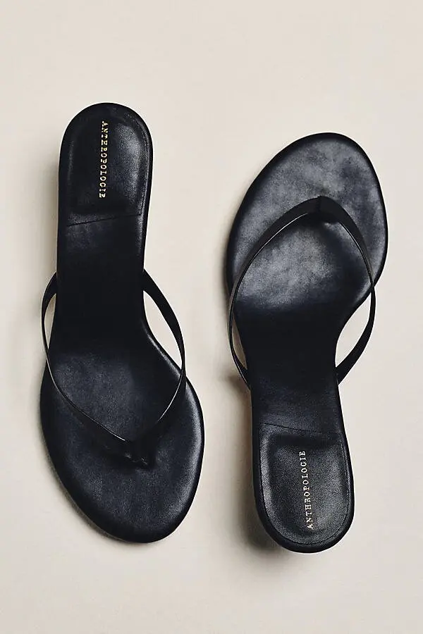 Anthropologie Leather Flip-flop Kitten Heels - Black