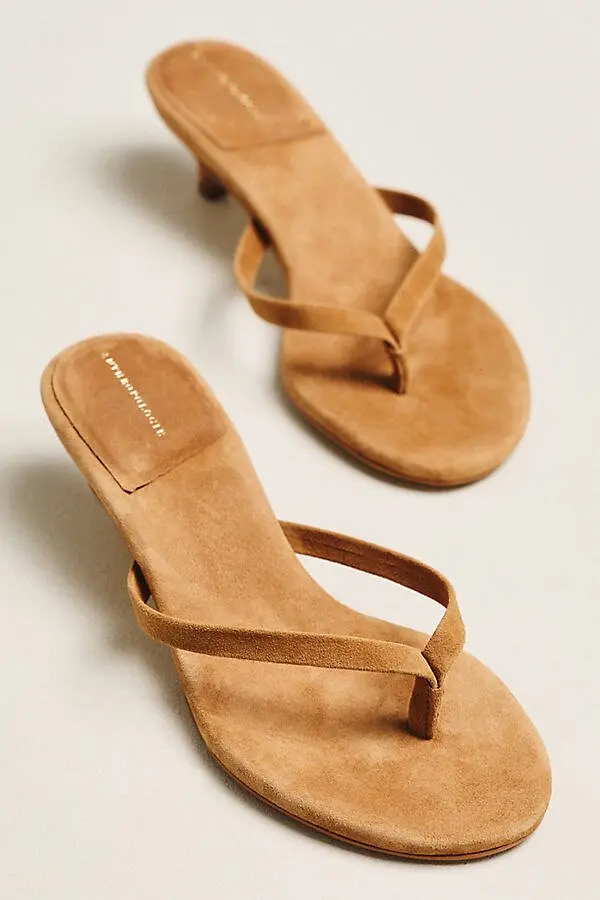 Anthropologie Flip-flop Kitten Heels - Tan Suede