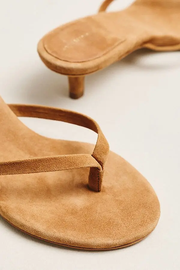 Anthropologie Leather Flip-flop Kitten Heels - Tan Suede
