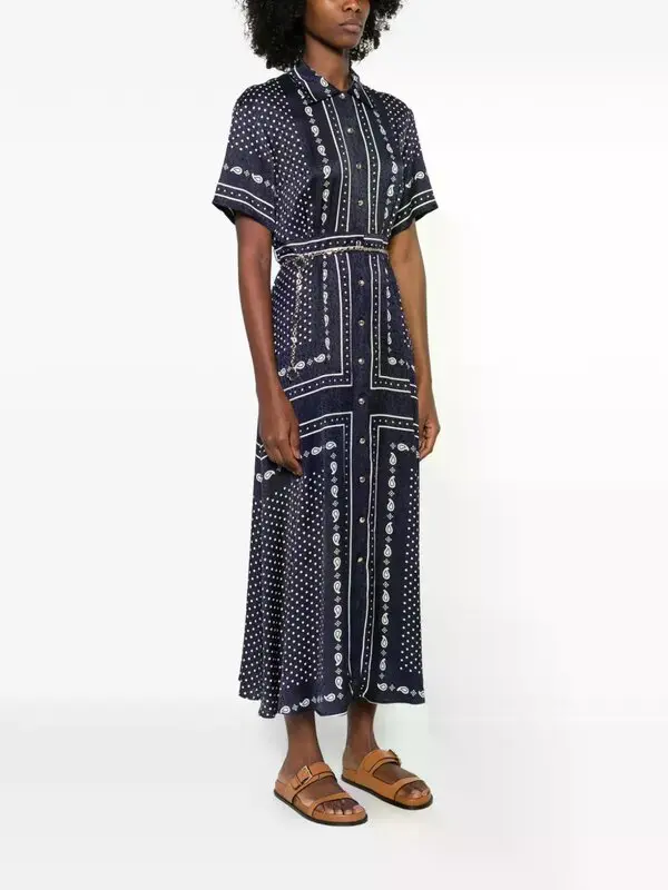 Maje Bandana Print Midi Shirt Dress With Belt