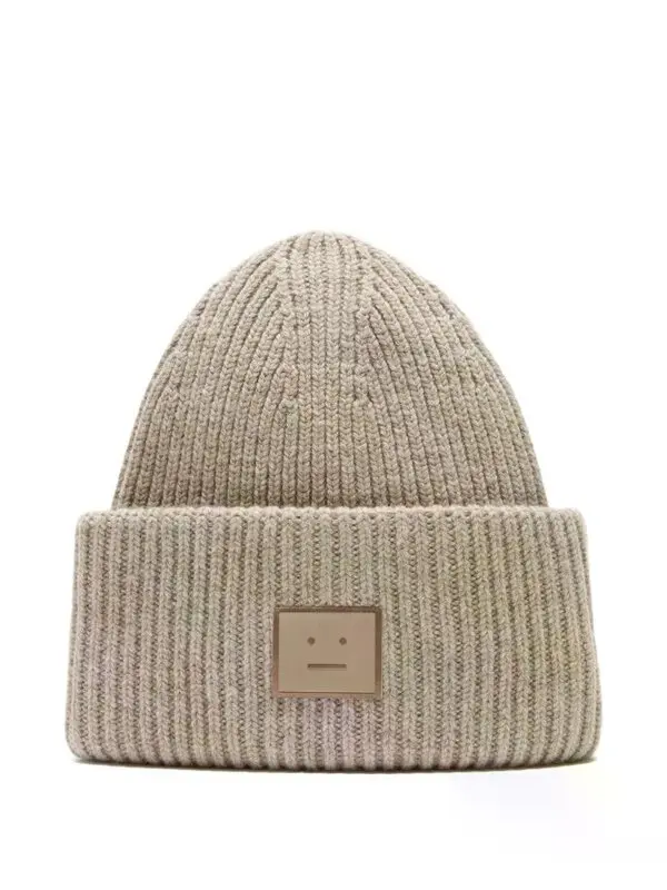 Acne Studios Ribbed Patch Beanie - Neutrals