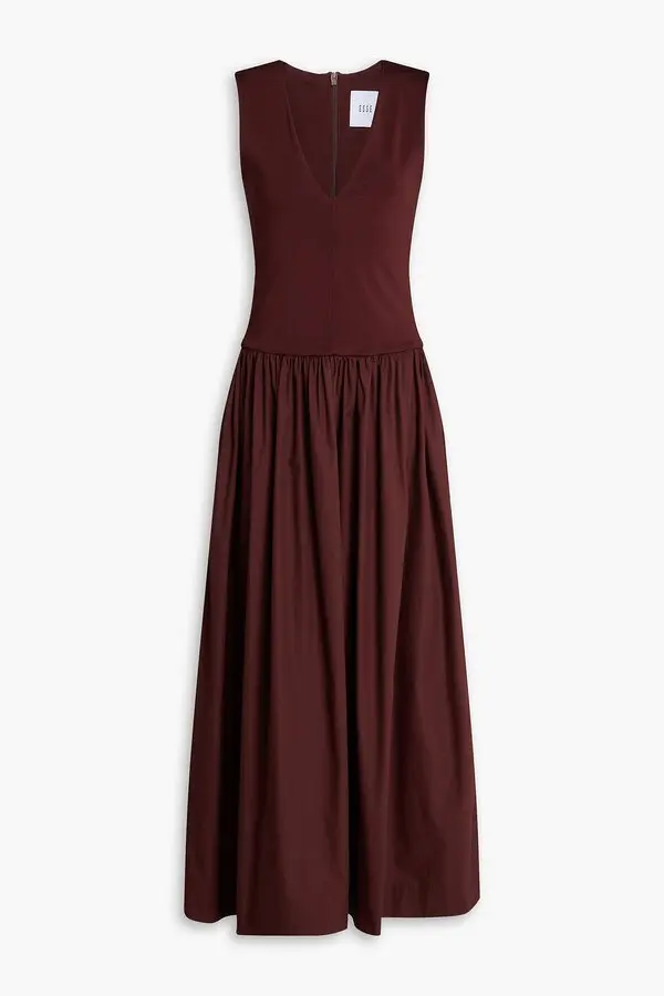 ESSE STUDIOS Gathered Stretch-knit And Cotton-poplin Maxi Dress - Chocolate