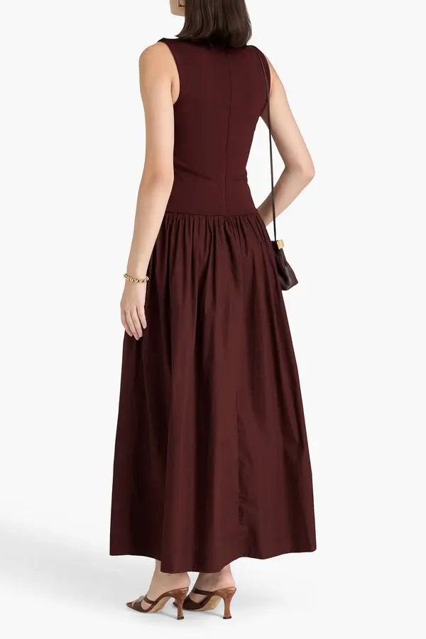ESSE STUDIOS Gathered Stretch-knit And Cotton-poplin Maxi Dress - Chocolate