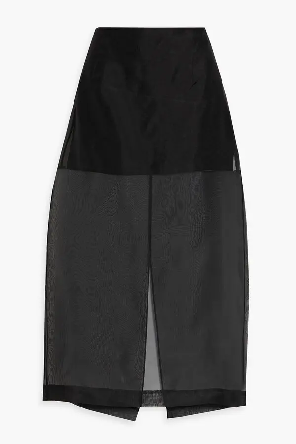 FRAME Silk-organza Midi Skirt - Black