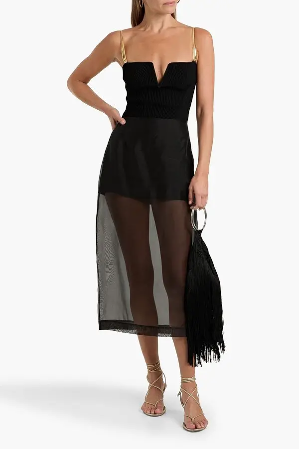 FRAME Silk-organza Midi Skirt