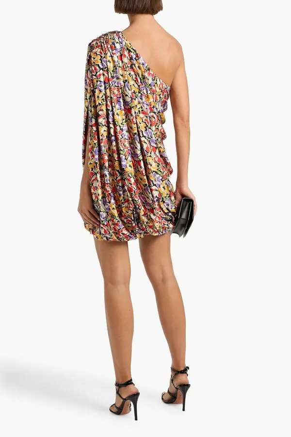 Stella McCartney One-shoulder Draped Floral-print Mini Dress