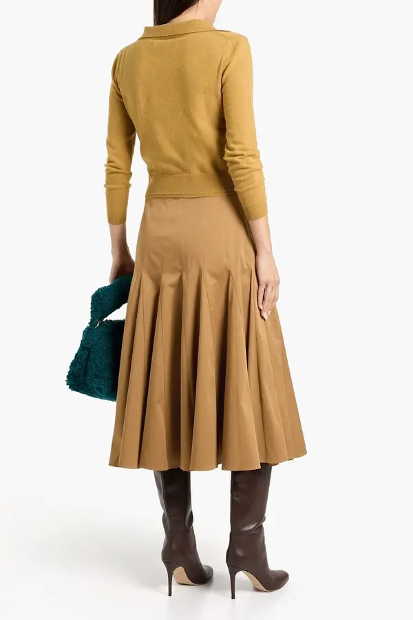 Another Tomorrow Pleated Cotton-blend Twill Midi Wrap Skirt - Light Brown