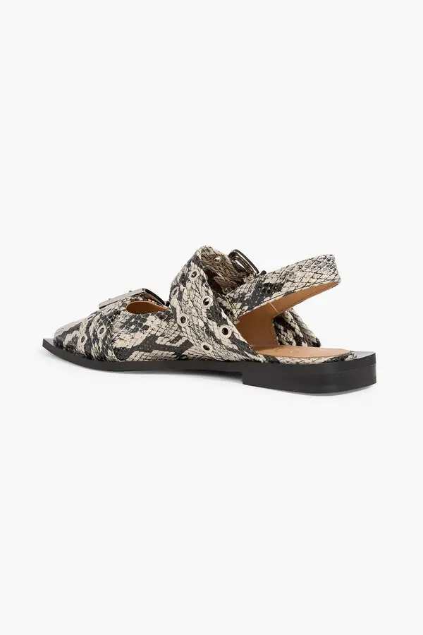 GANNI Buckled Snake-effect Slingback Point-toe Flats