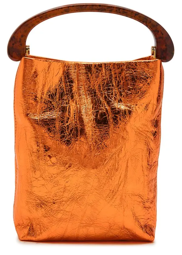 Dries Van Noten Crinkled Metallic Leather Top Handle Bag