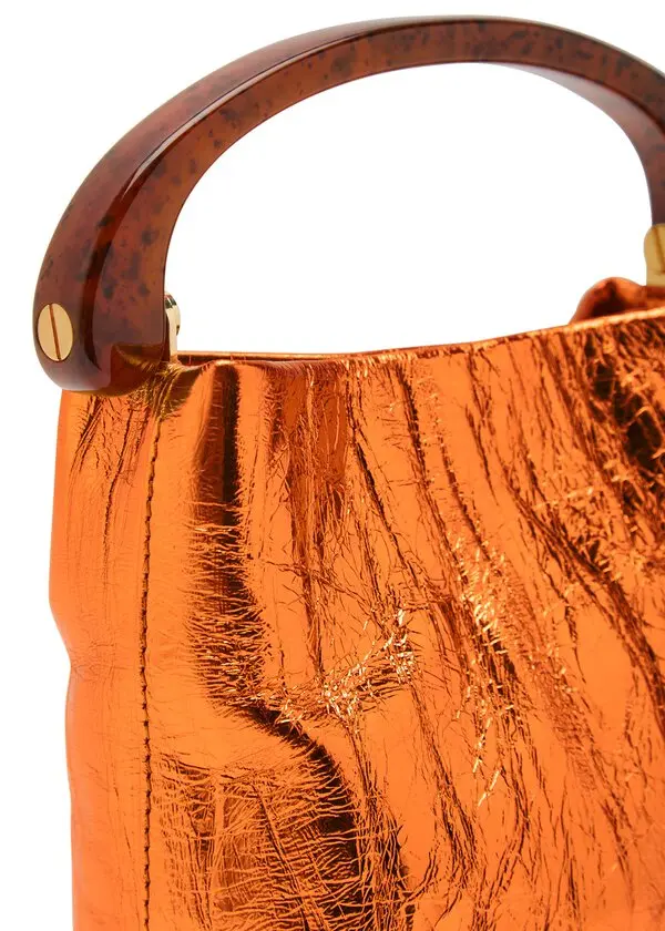 Dries Van Noten Crinkled Metallic Leather Top Handle Bag