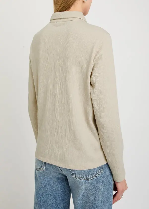 Eileen Fisher Textured Cotton-blend Henley Polo Shirt - Beige