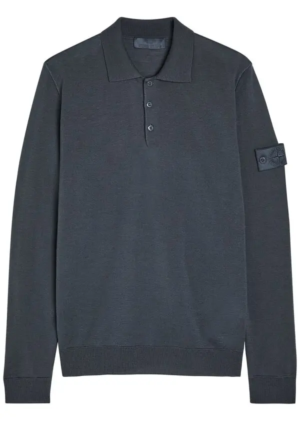 Stone Island Logo Wool Polo Shirt