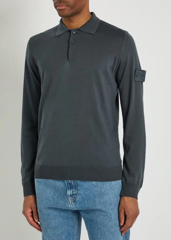 Stone Island Logo Wool Polo Shirt