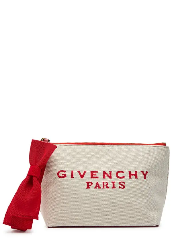 Givenchy Logo Print Canvas Wristlet Clutch With Bow Detail