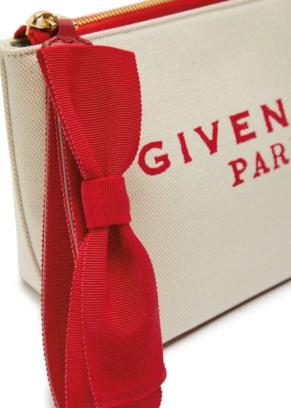 Givenchy Logo Print Canvas Wristlet Clutch With Bow Detail